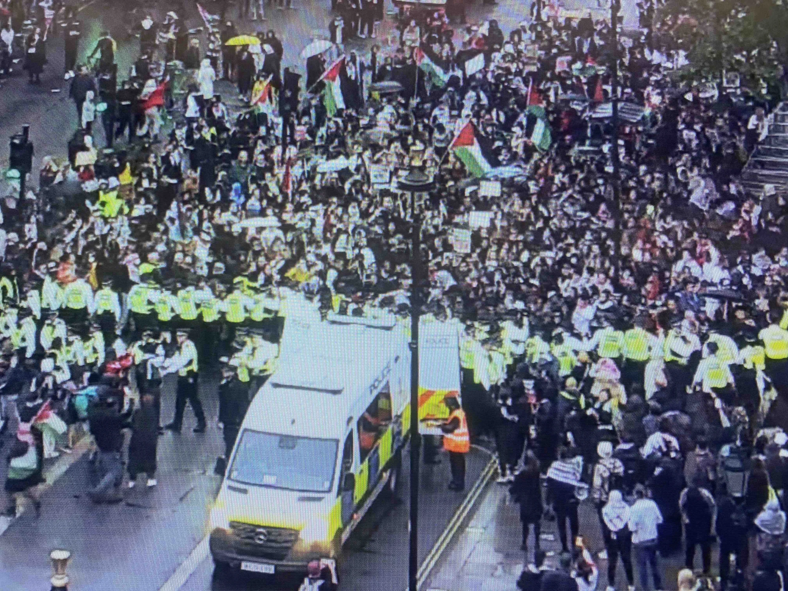 Three officers injured and 40 people arrested after protest in ...